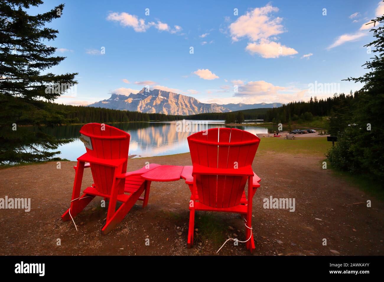 Beautiful sunset over Two Jack Lake , Banff National Park, Alberta ...
