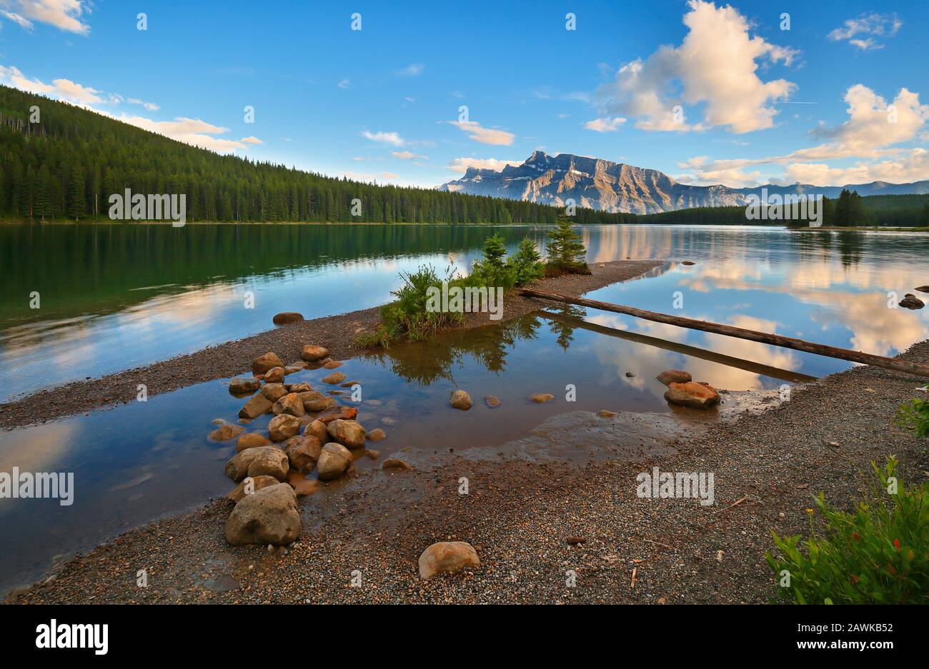 Beautiful sunset over Two Jack Lake , Banff National Park, Alberta ...