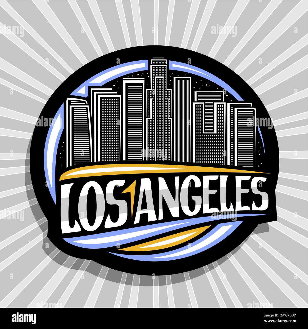 Vector logo for Los Angeles, dark decorative round stamp with draw ...