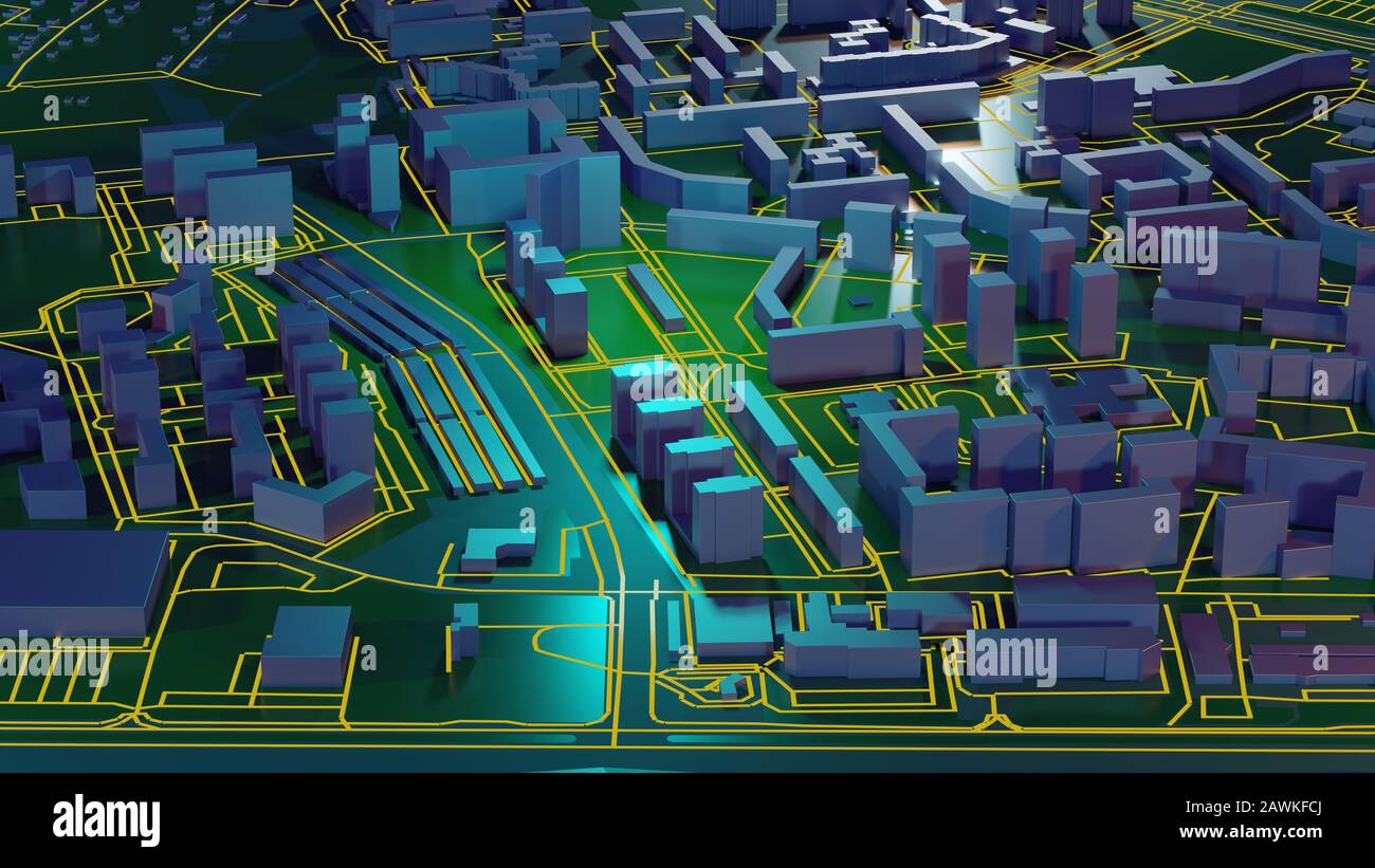 3d rendering, city background. Aerial view of the city area Stock Photo ...