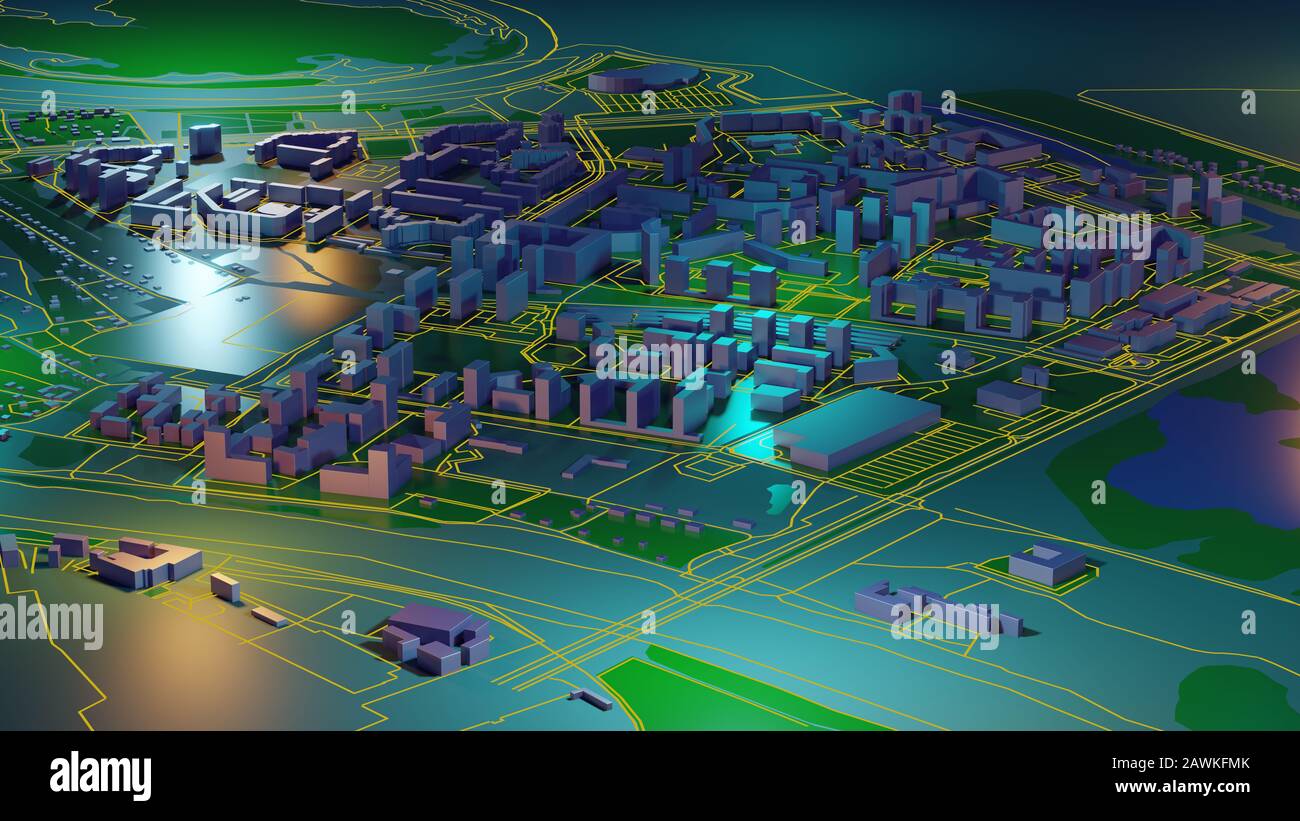 Techno mega city, urban and futuristic technology concepts, original 3d ...
