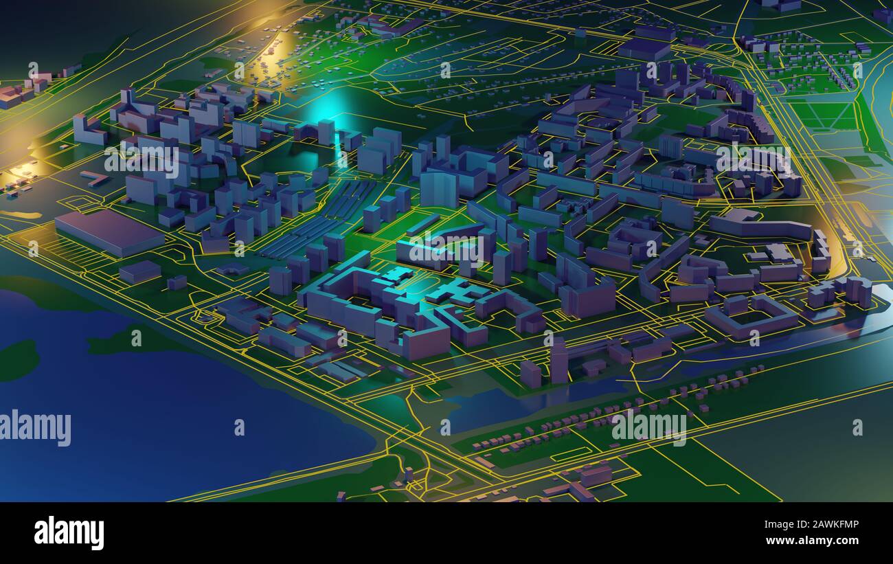 3d rendering, city background. Aerial view of the city area Stock Photo ...