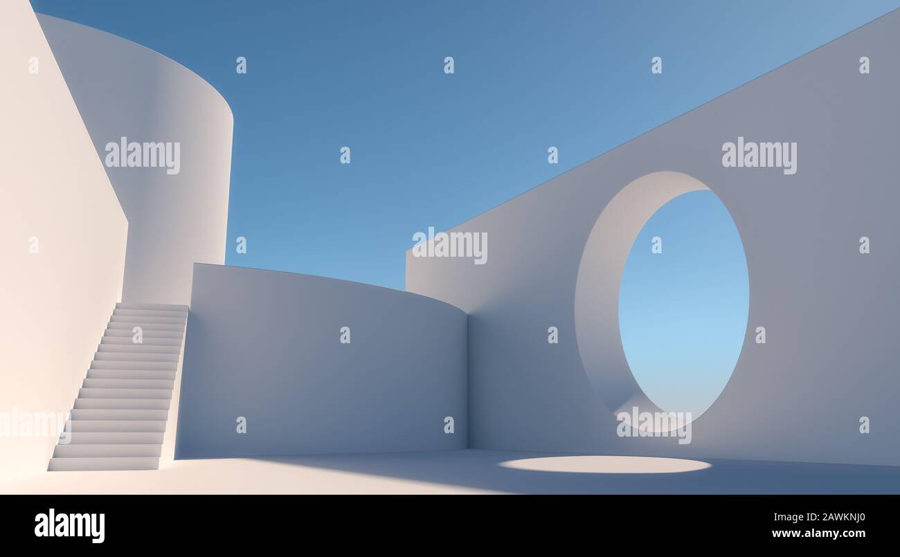 Minimalistic white Building - 3D Illustration Stock Photo - Alamy