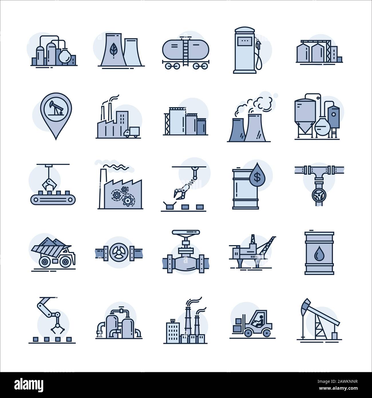 A large vector set of industry icons and production in a linear style ...