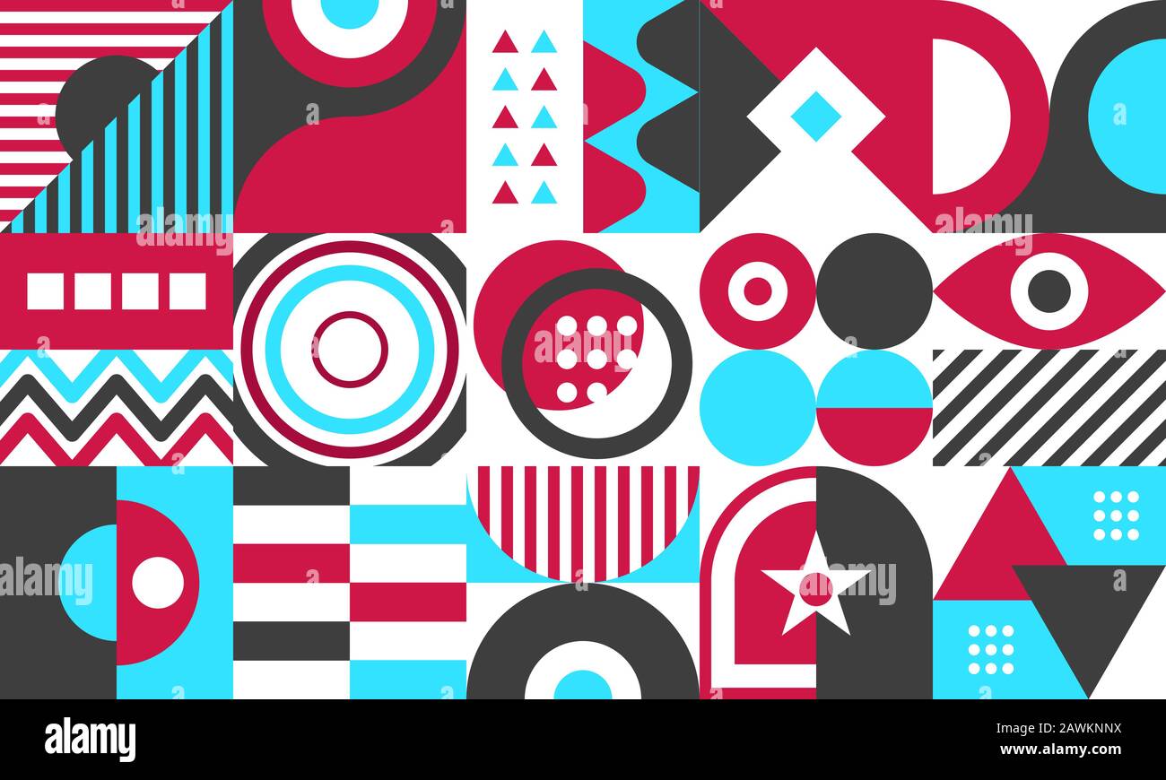 Abstract seamless bauhaus pattern, vector swiss background with shapes ...