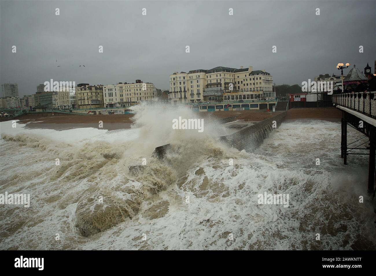 Brighton , UK, 09th February 2020 Storm Ciara and the waves off ...