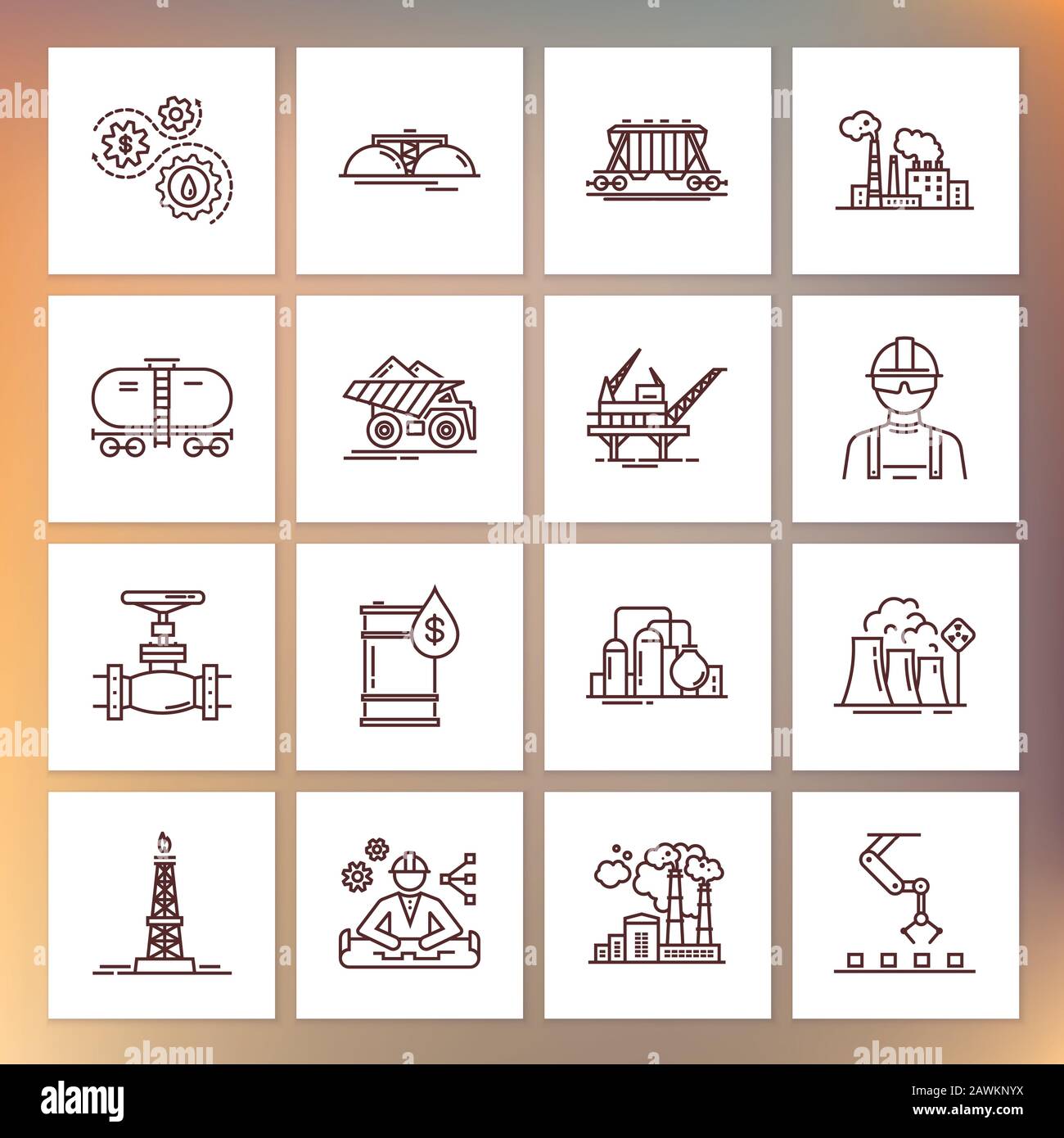 A large vector set of industry icons and production in a linear style ...