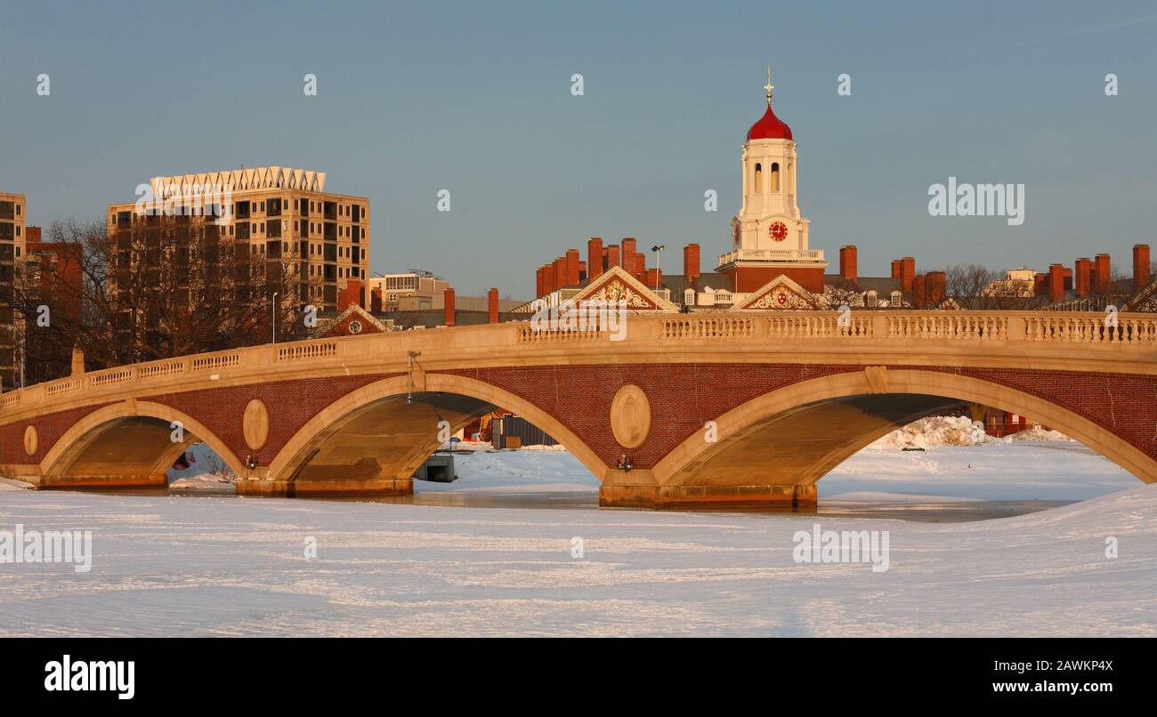 Boston Skyline Showing John W. Weeks Bridge and Dunster House at Winter ...