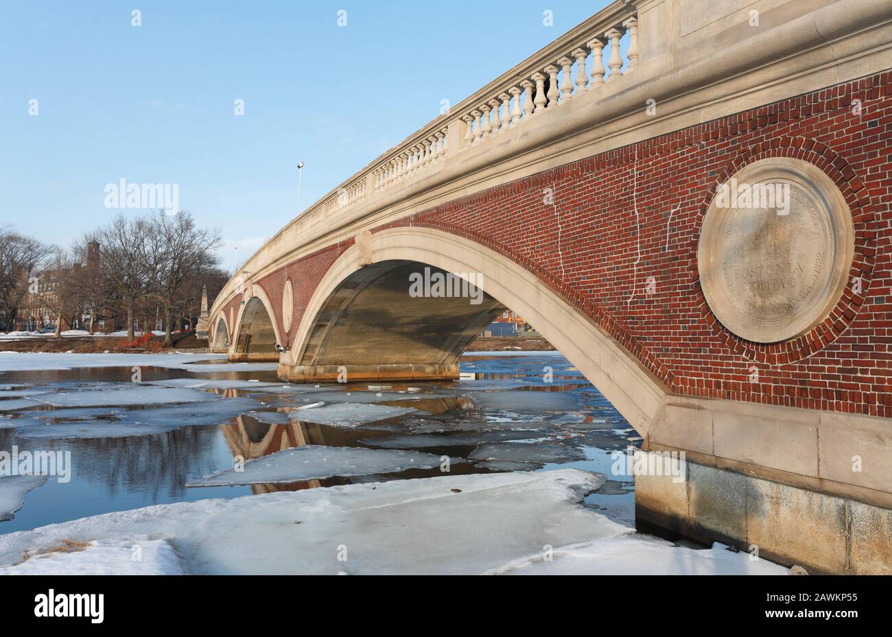 Boston Skyline Showing John W. Weeks Bridge and Dunster House at Winter ...