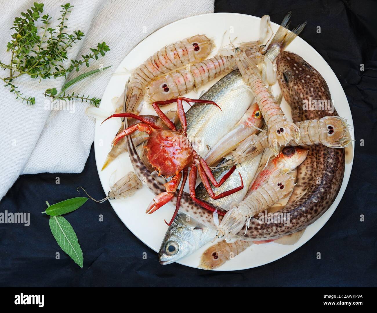 mixed raw fresh fish for the preparation of soup, Sea bream, scorpion ...