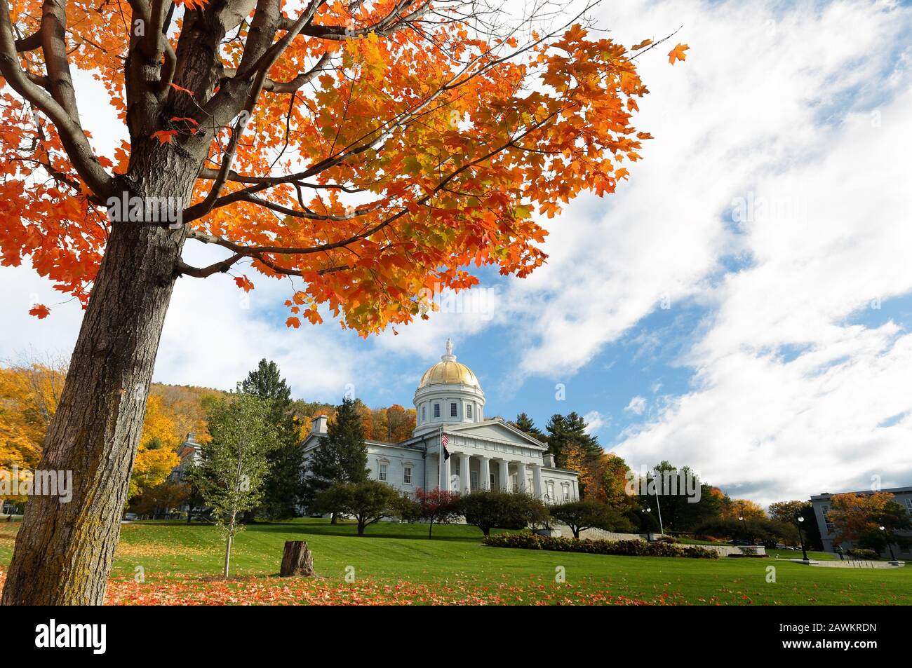 The Vermont State House with Colorful Foliage in Background. Located in ...