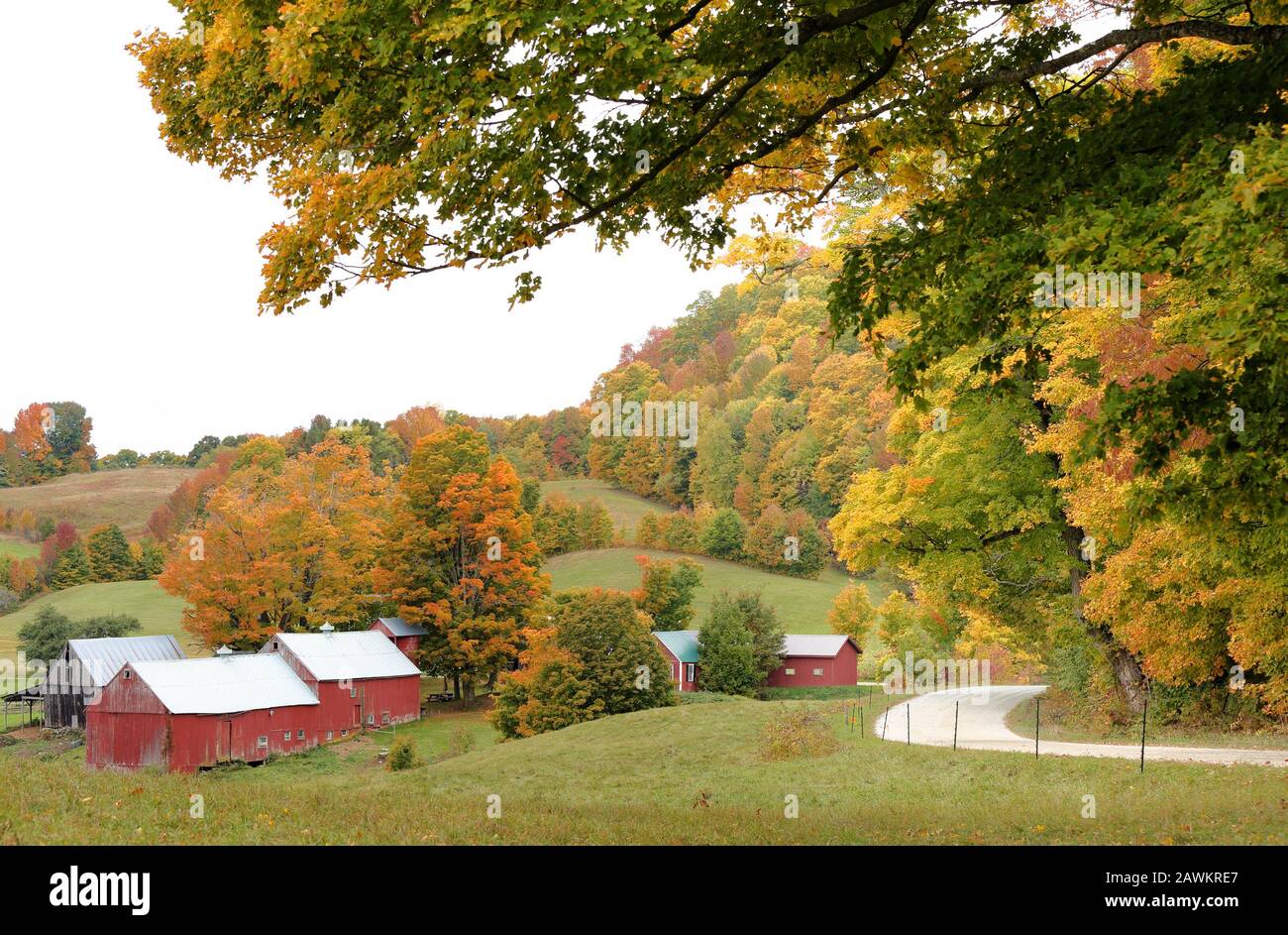 Overlooking a peaceful New England Farm in the autumn, Woodstock ...