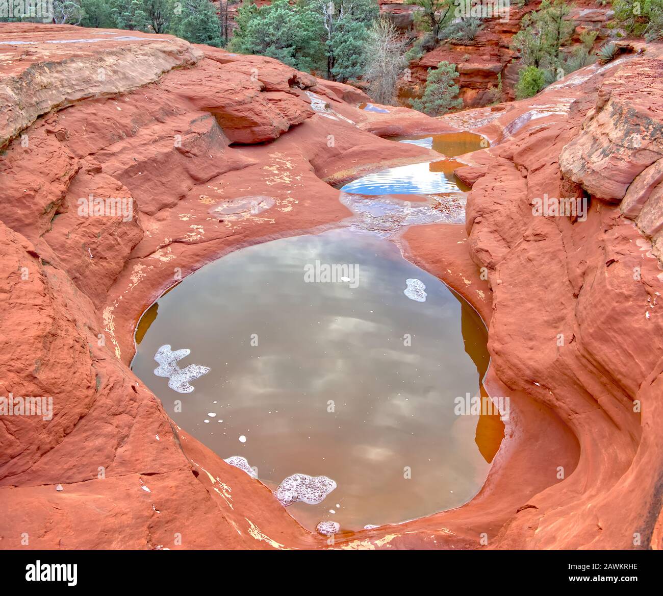 Three of seven pools of water on a sandstone terrace along Soldiers ...