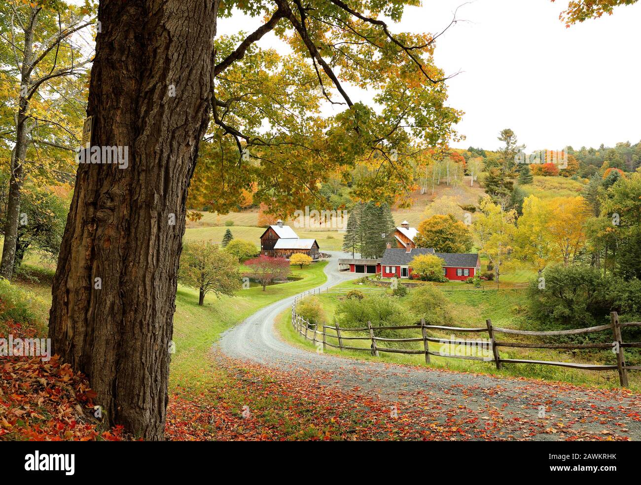 Overlooking a peaceful New England Farm in the autumn, Woodstock ...