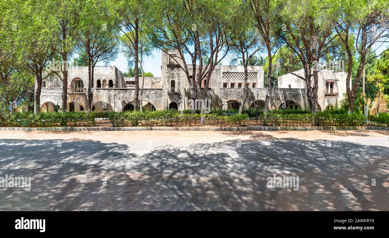 Deserted building of sanatorium in Italian village of Eleousa (Rhodes ...