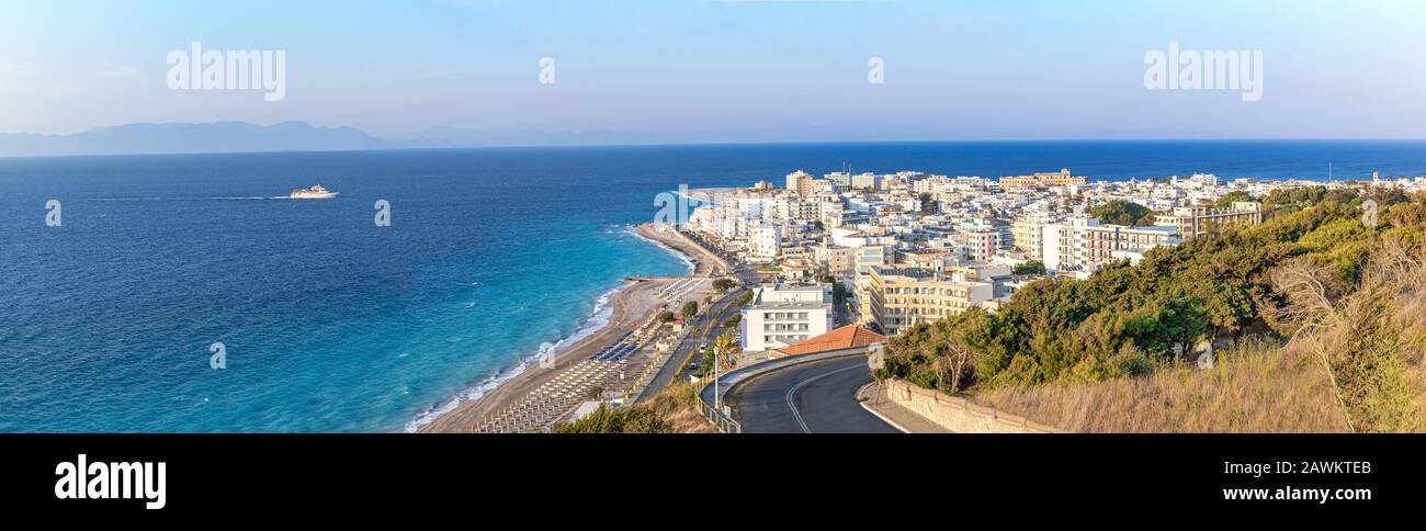 Panoramic view of Aegean Sea round city of Rhodes, Turkish coast in ...
