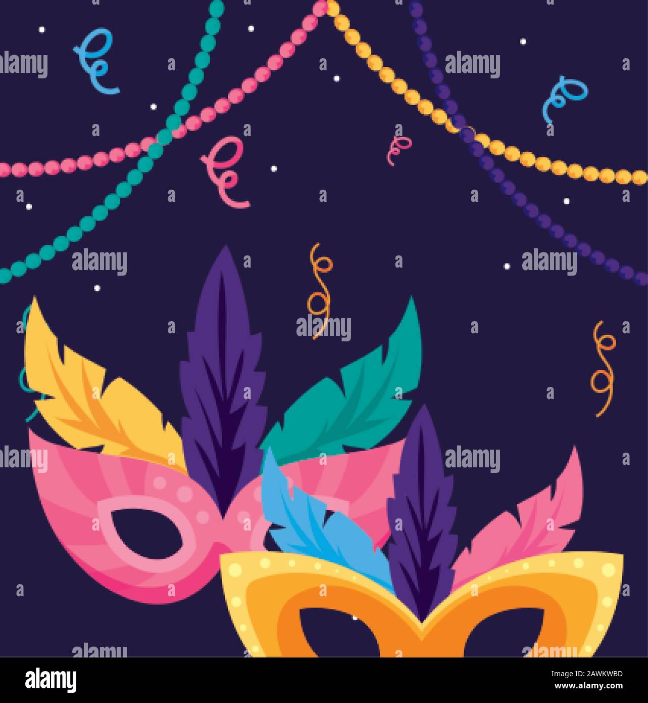 Mardi gras masks with necklaces design, Party carnival decoration ...