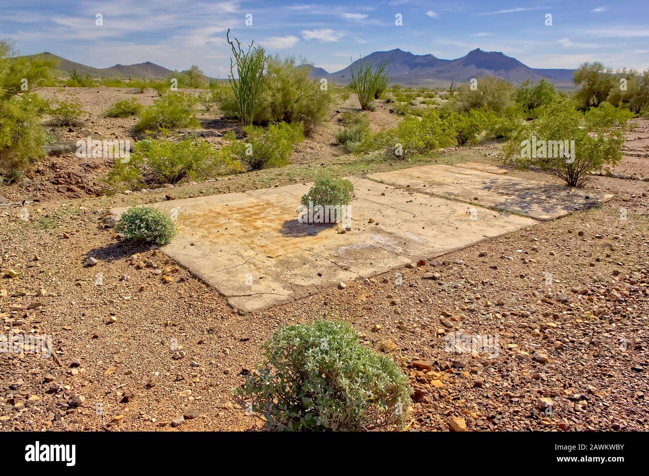 The remains of an old cement foundation in the ghost town of Sundad ...