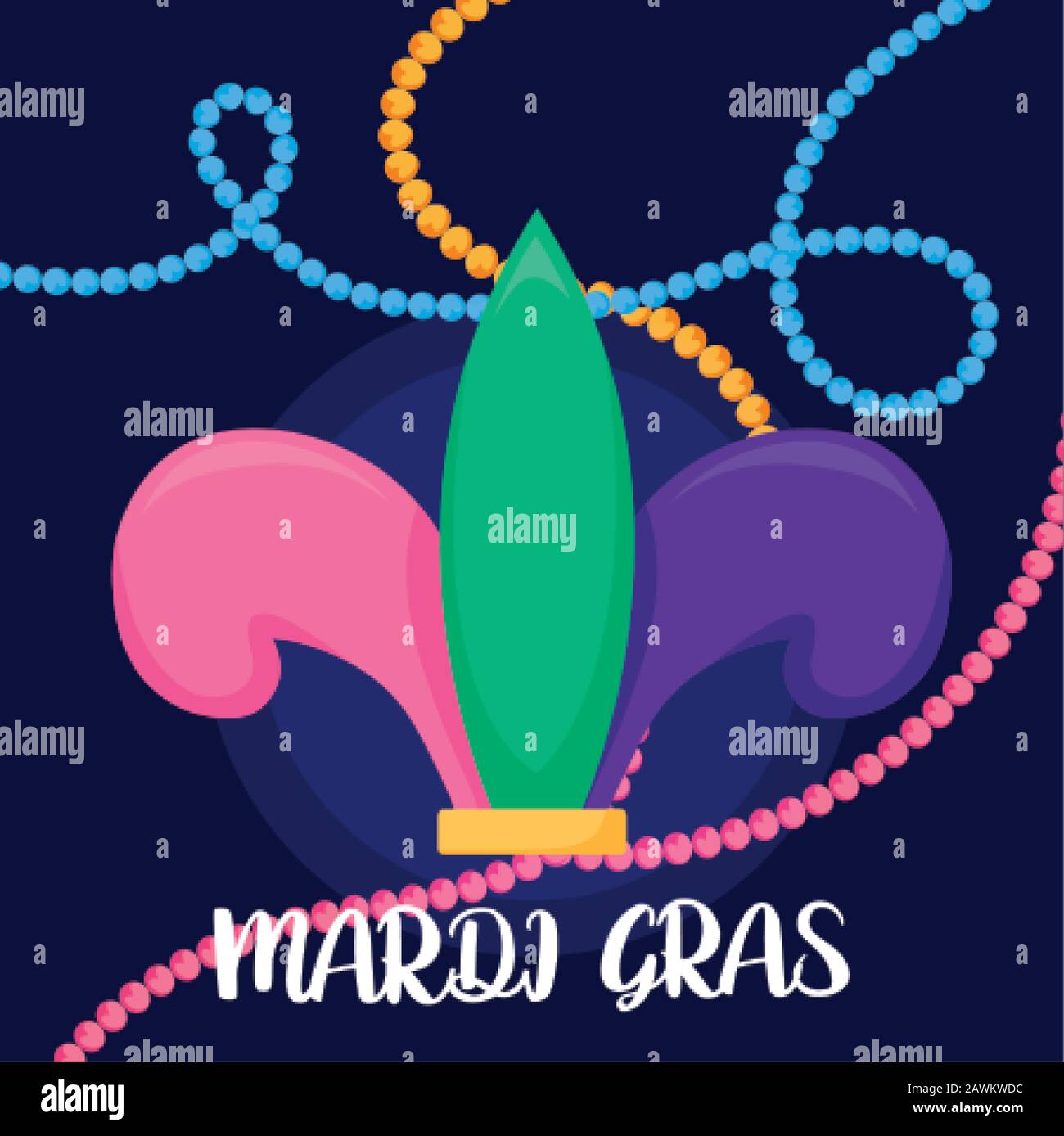 Mardi gras fleur de lis with necklaces design, Party carnival ...
