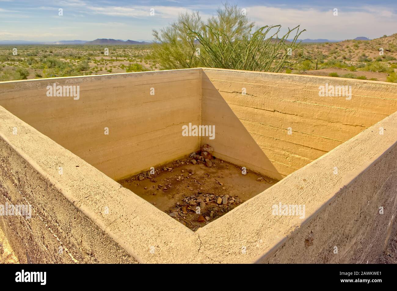 The remains of an old concrete cistern in the ghost town of Sundad ...