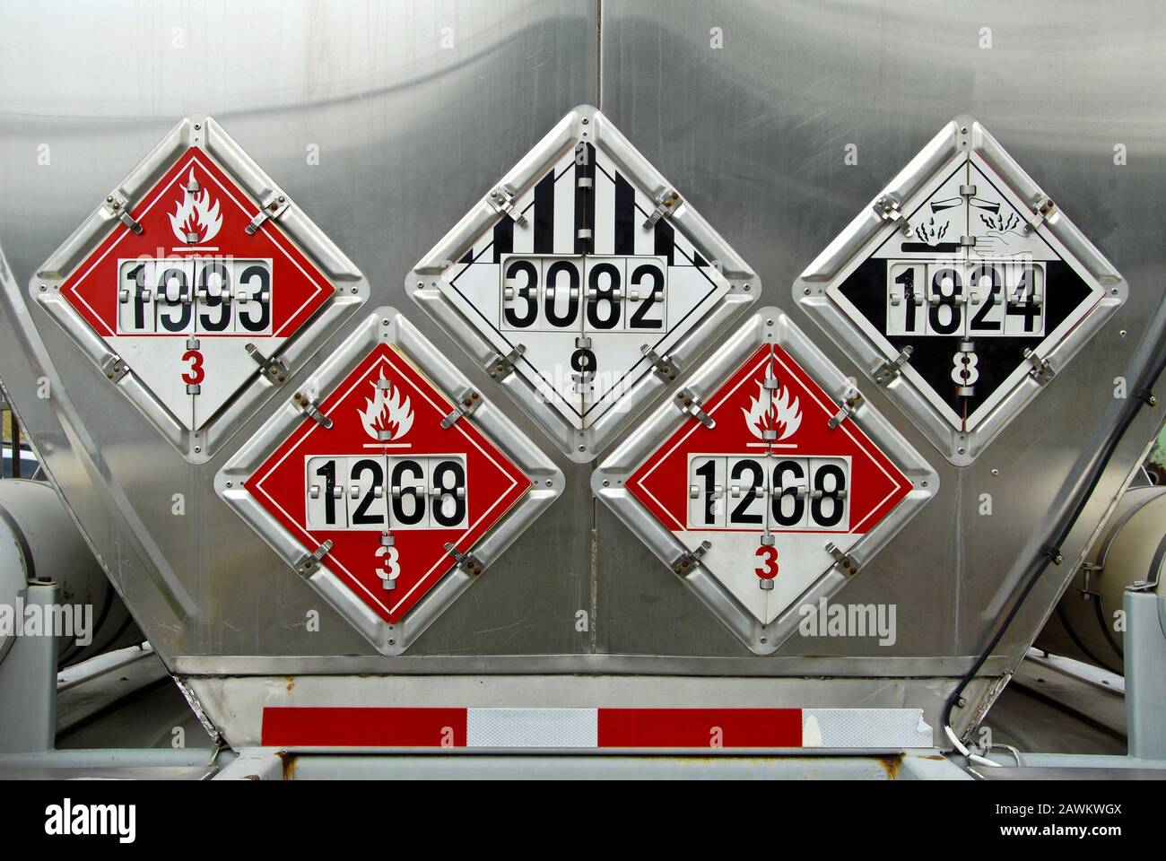 USDOT Hazardous Materials Transportation Placards on rear of a Fuel ...