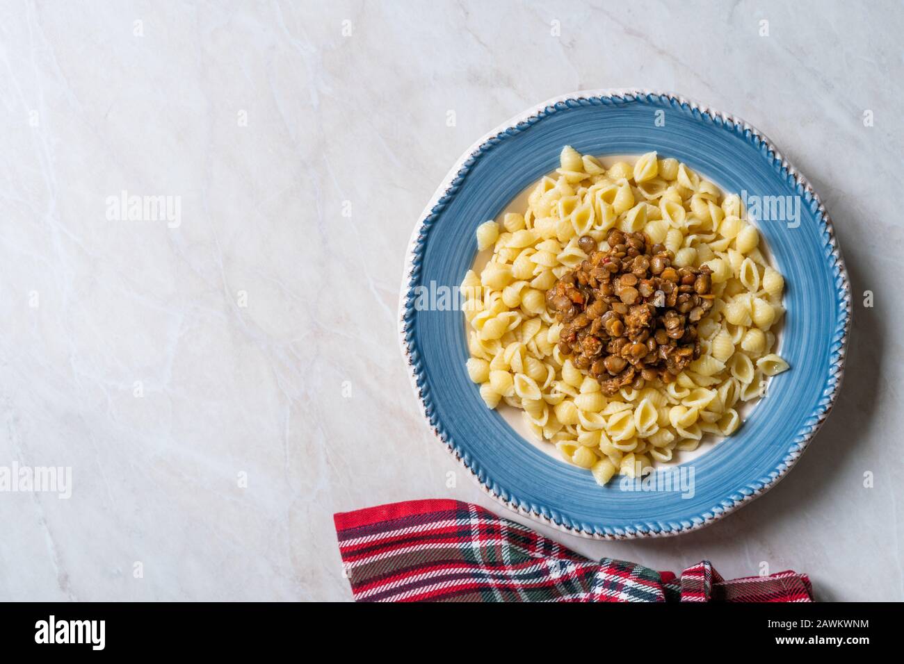 Italian Shell Pasta with Lentil Stew Bolognese. Organic Food Stock ...