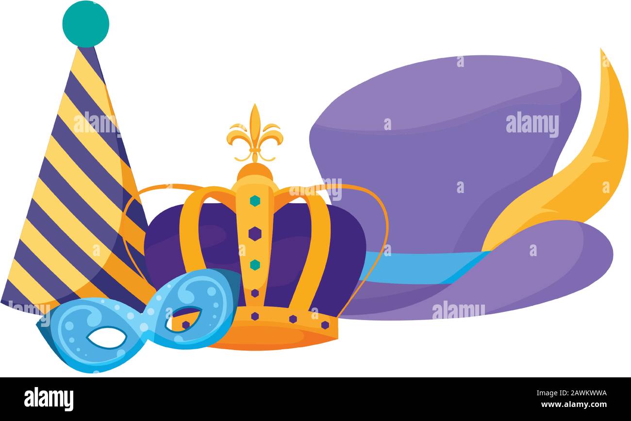 Mardi gras mask hats and crown design, Party carnival decoration ...
