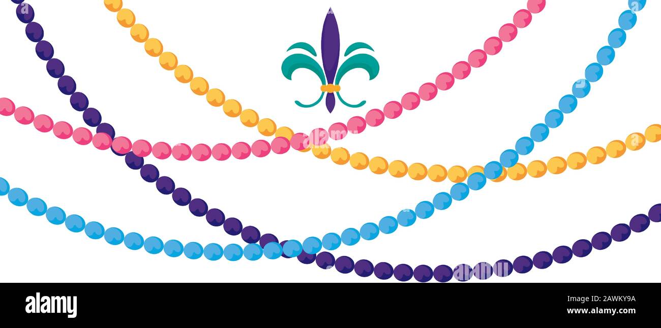Mardi gras fleur de lis and necklaces design, Party carnival decoration ...