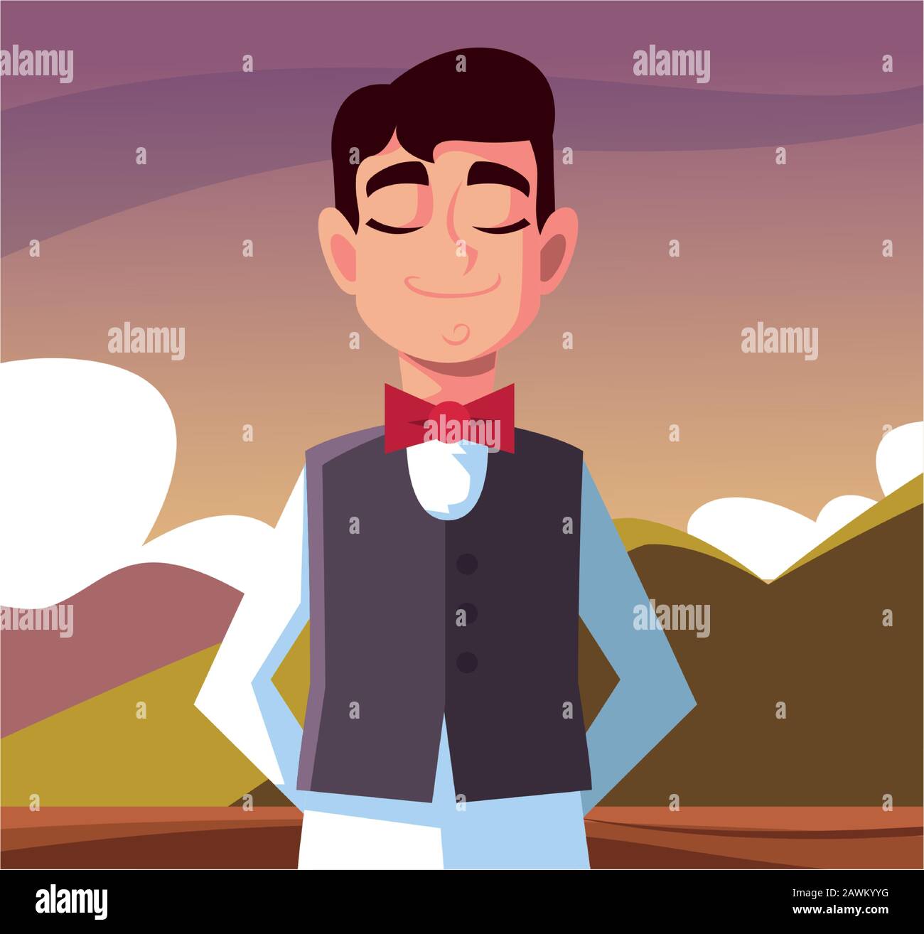 man waiter with uniform over background landscape vector illustration ...