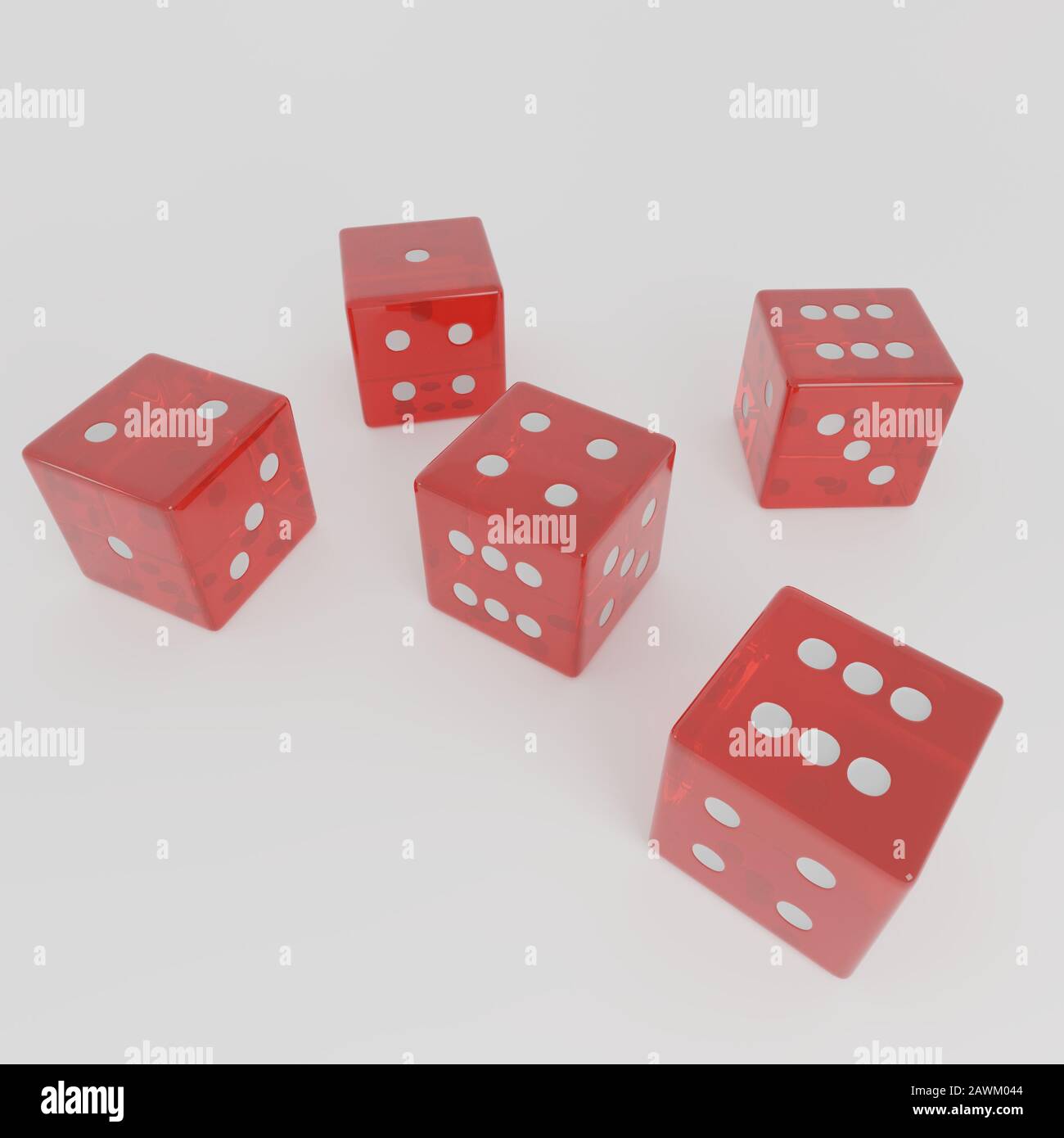 Five red dice showing random numbers Stock Photo - Alamy