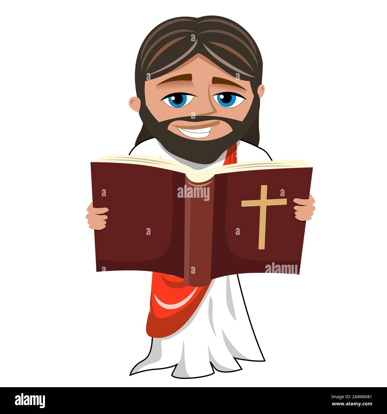 jesus christ reading holy bible book cartoon isolated on white Stock ...