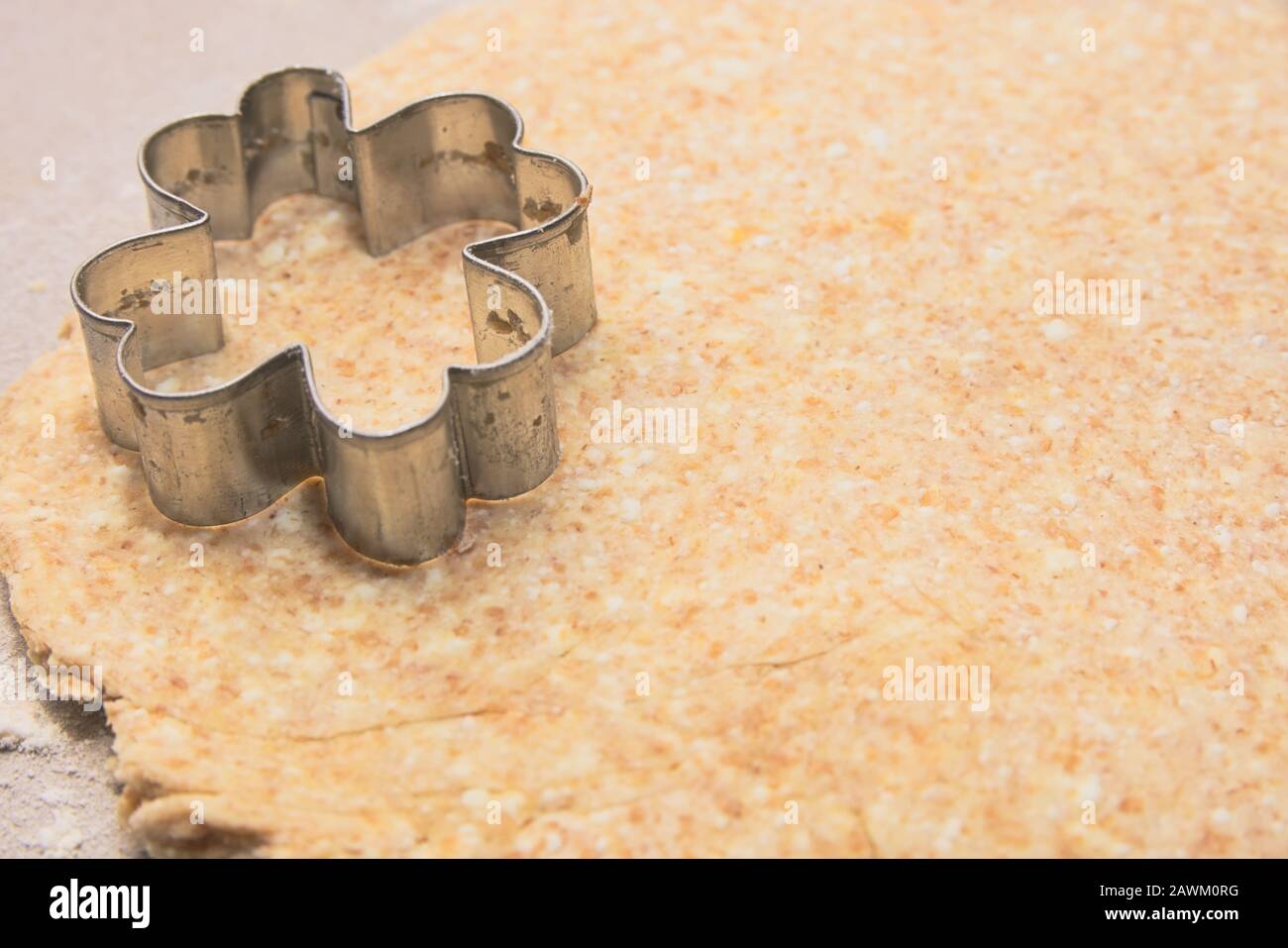 Four-leaf Clover Shaped Cutting Form on Flat Cottage Cheese Dough Stock ...