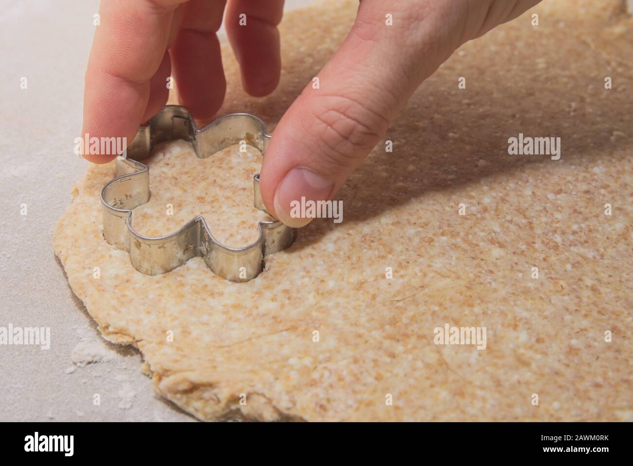 Cutting Cottage Cheese Dough with Four-leaf Clover Shaped Form Stock ...