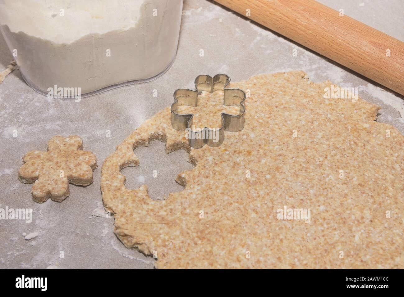 Four-leaf Clover Shaped Cutting Form on Flat Cottage Cheese Dough Stock ...