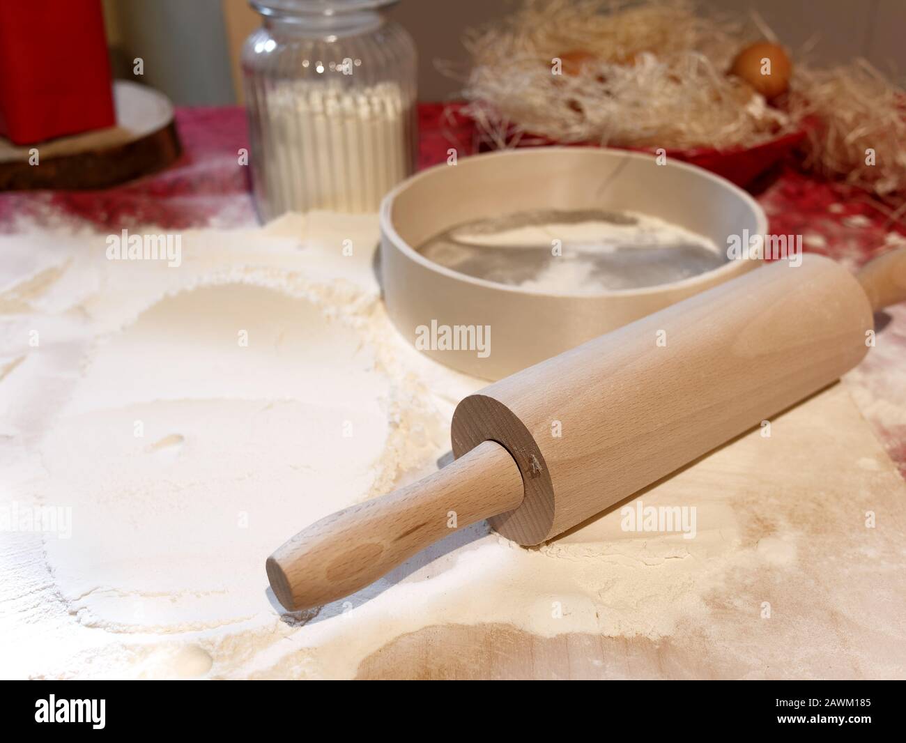 rolling pin and baking ingredients Stock Photo - Alamy