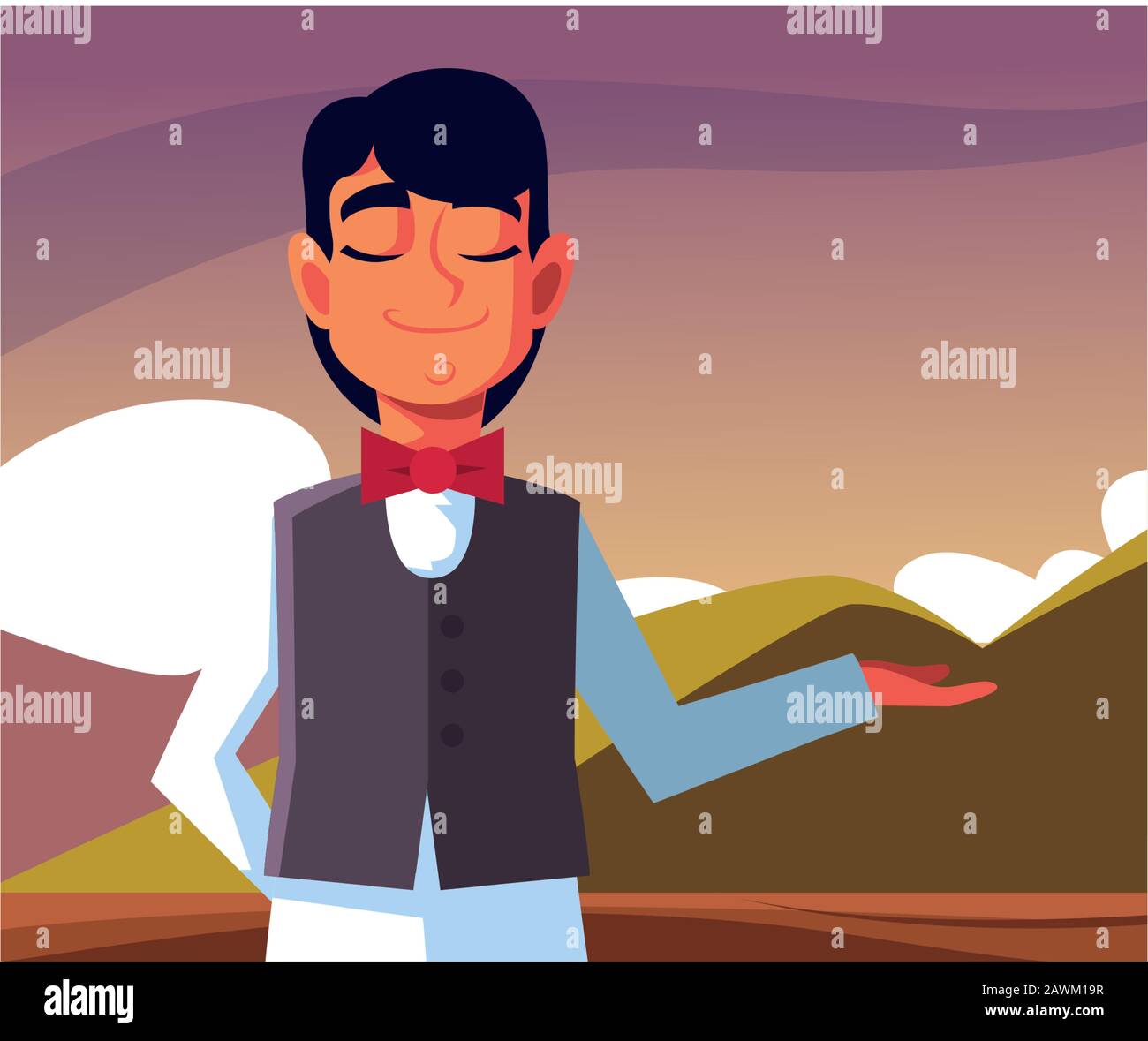 man waiter with uniform over background landscape vector illustration ...
