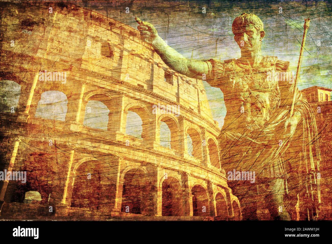 Ancient Romans Signs Background with Imperator Statue Conqueror ...
