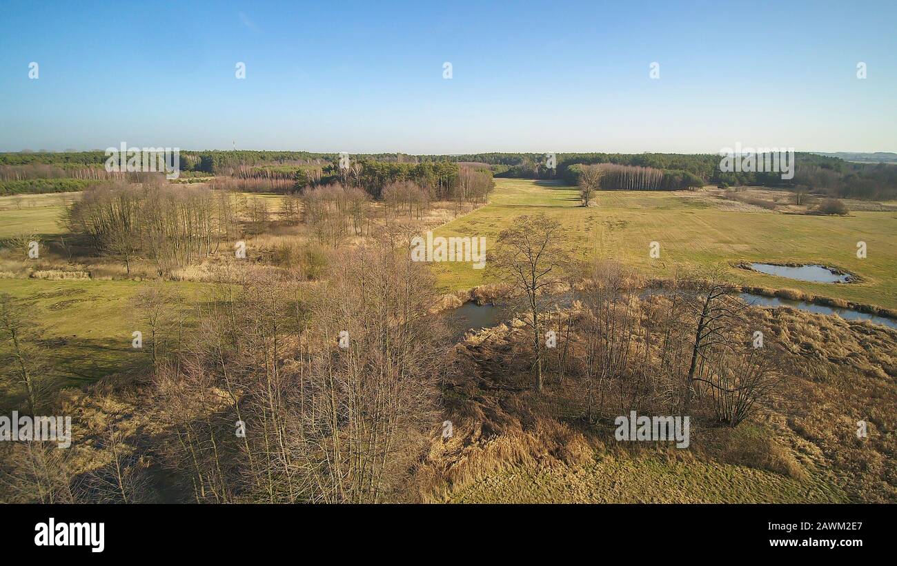 Landscape from a drone showing the river Grabia, Poland – 2020 Stock ...