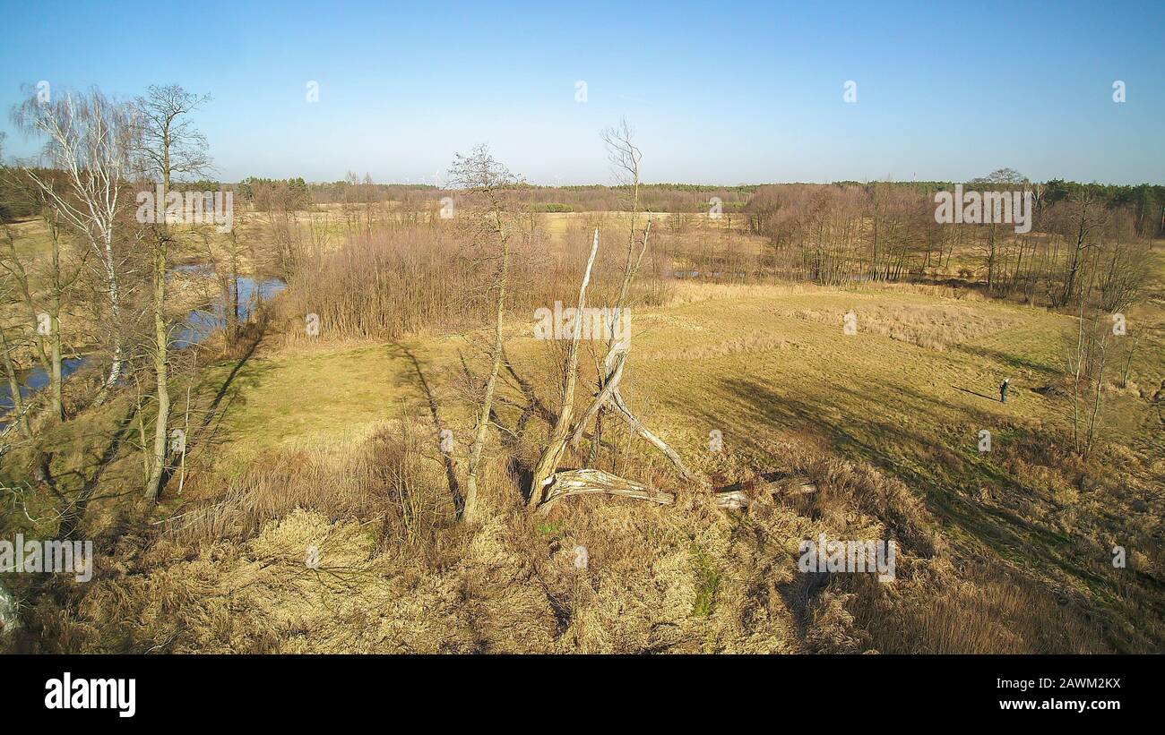 Landscape from a drone showing the river Grabia, Poland – 2020 Stock ...