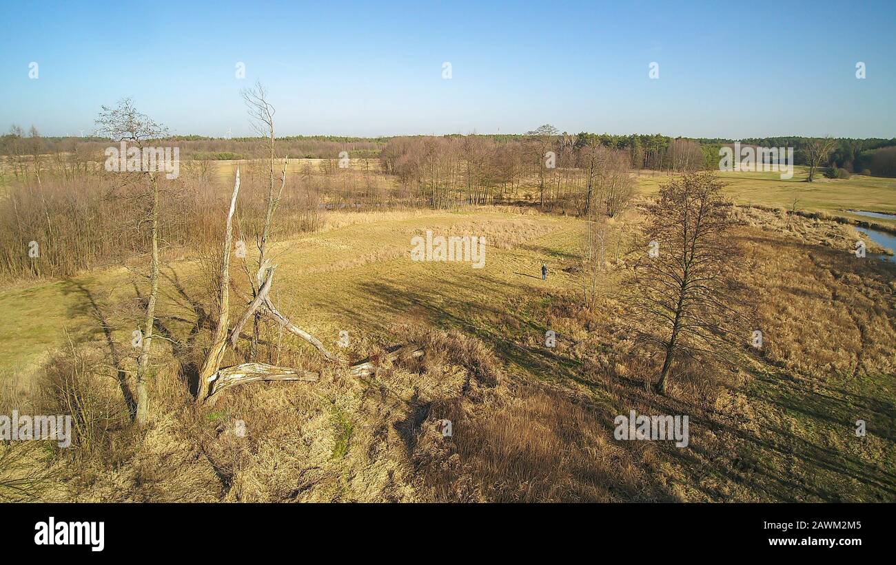 Landscape from a drone showing the river Grabia, Poland – 2020 Stock ...