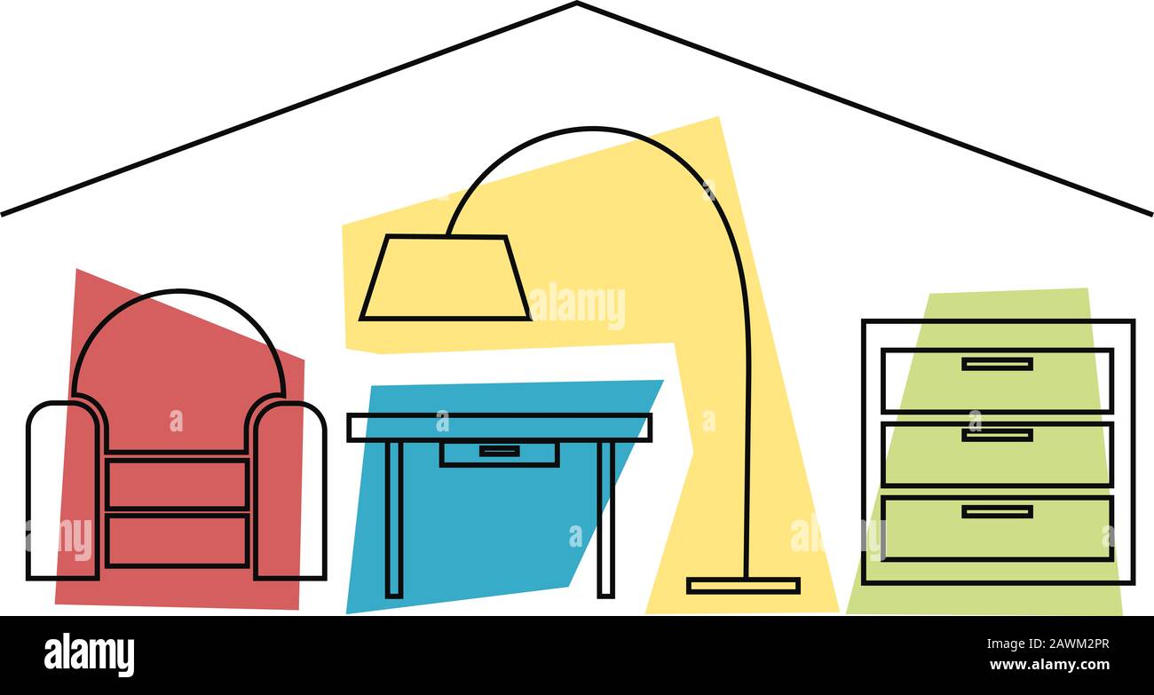 Illustration of a house with everyday furniture Stock Photo - Alamy