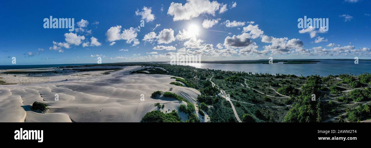 aerial panorama of the stunning dune landscape of Mangue Seco, Bahia ...