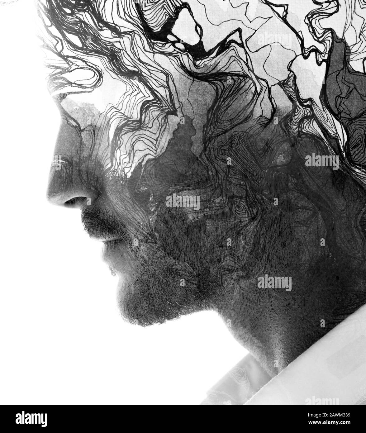 Face hand sad dark Black and White Stock Photos & Images - Alamy