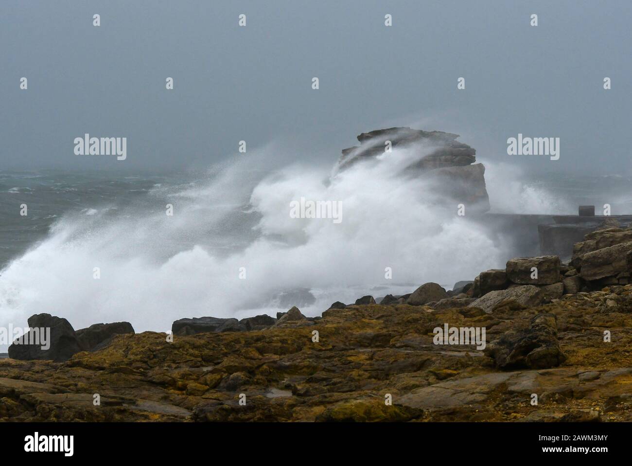 Portland Bill, Dorset, UK. 9th February 2020. UK Weather. Rough seas ...