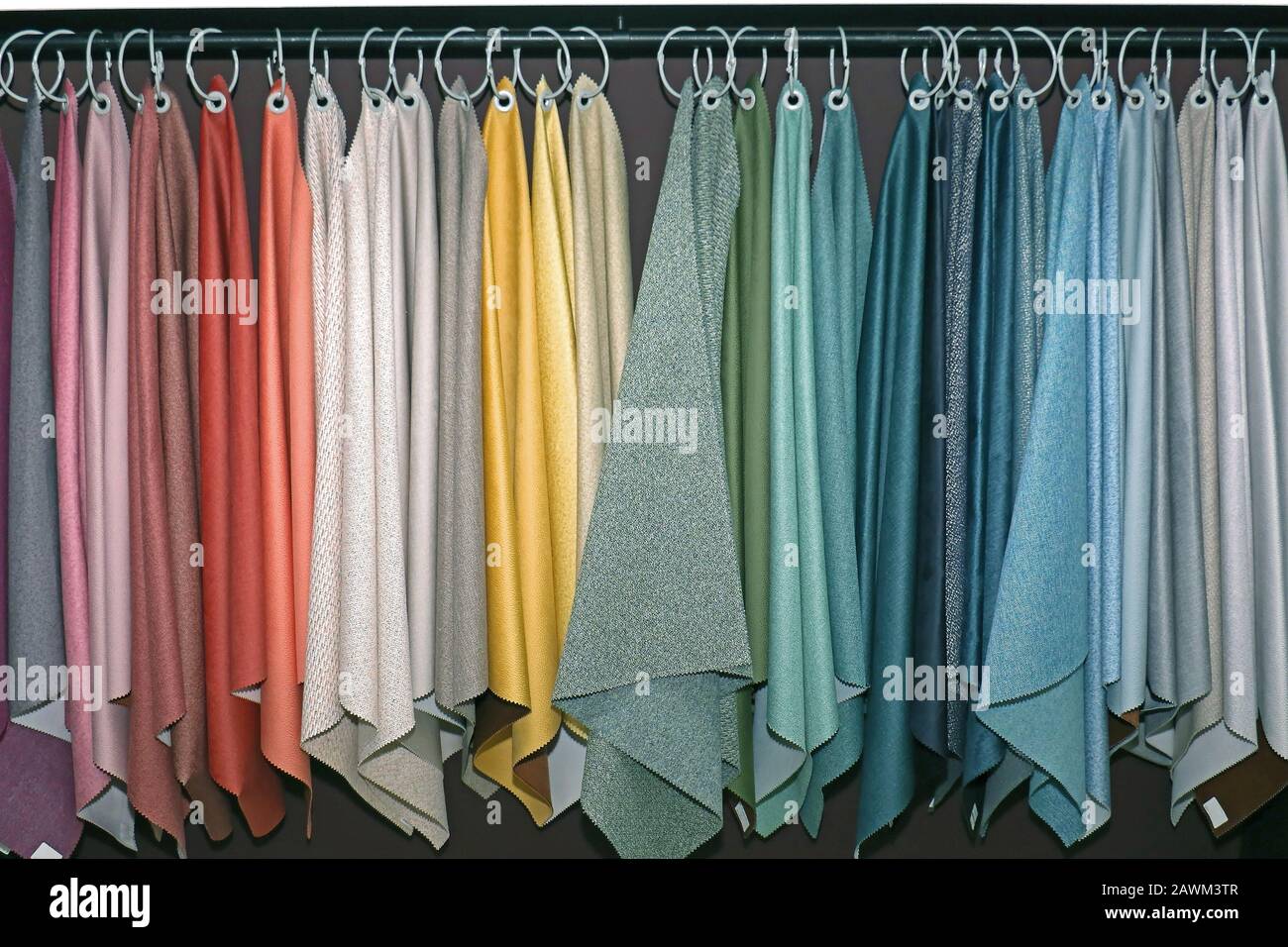 Fabric samples hanging on rack hi-res stock photography and images - Alamy