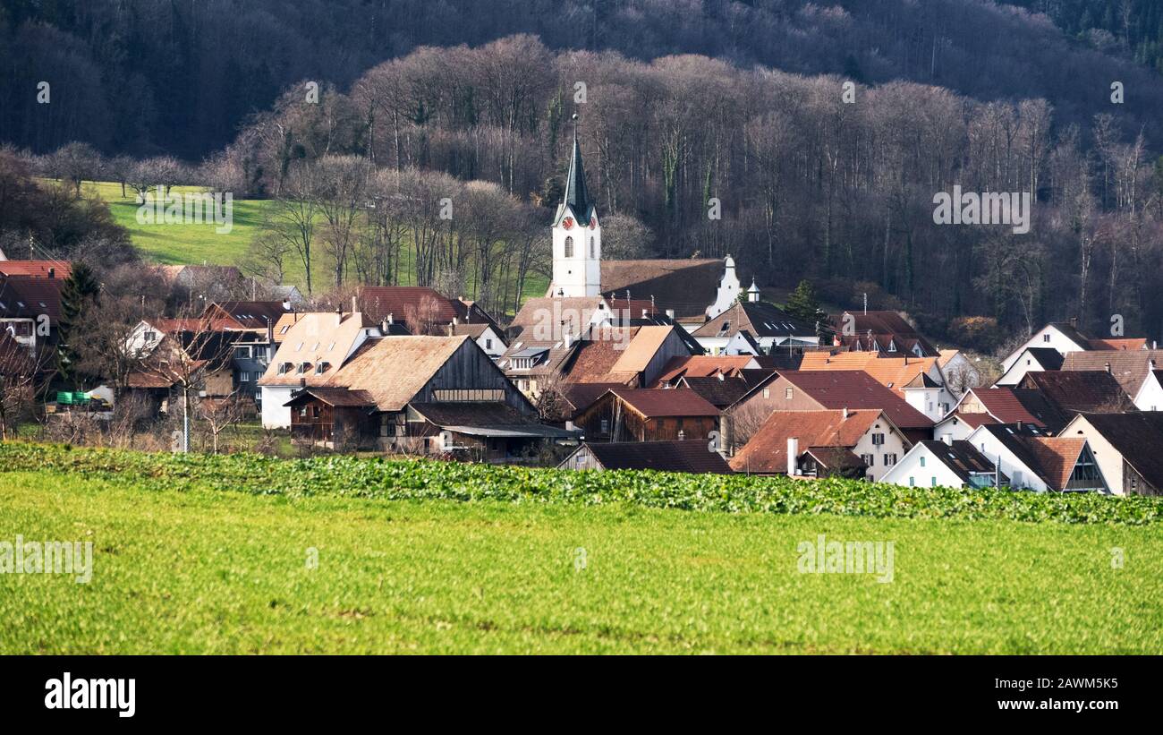 Picturesque village on the edge of a forest Stock Photo - Alamy