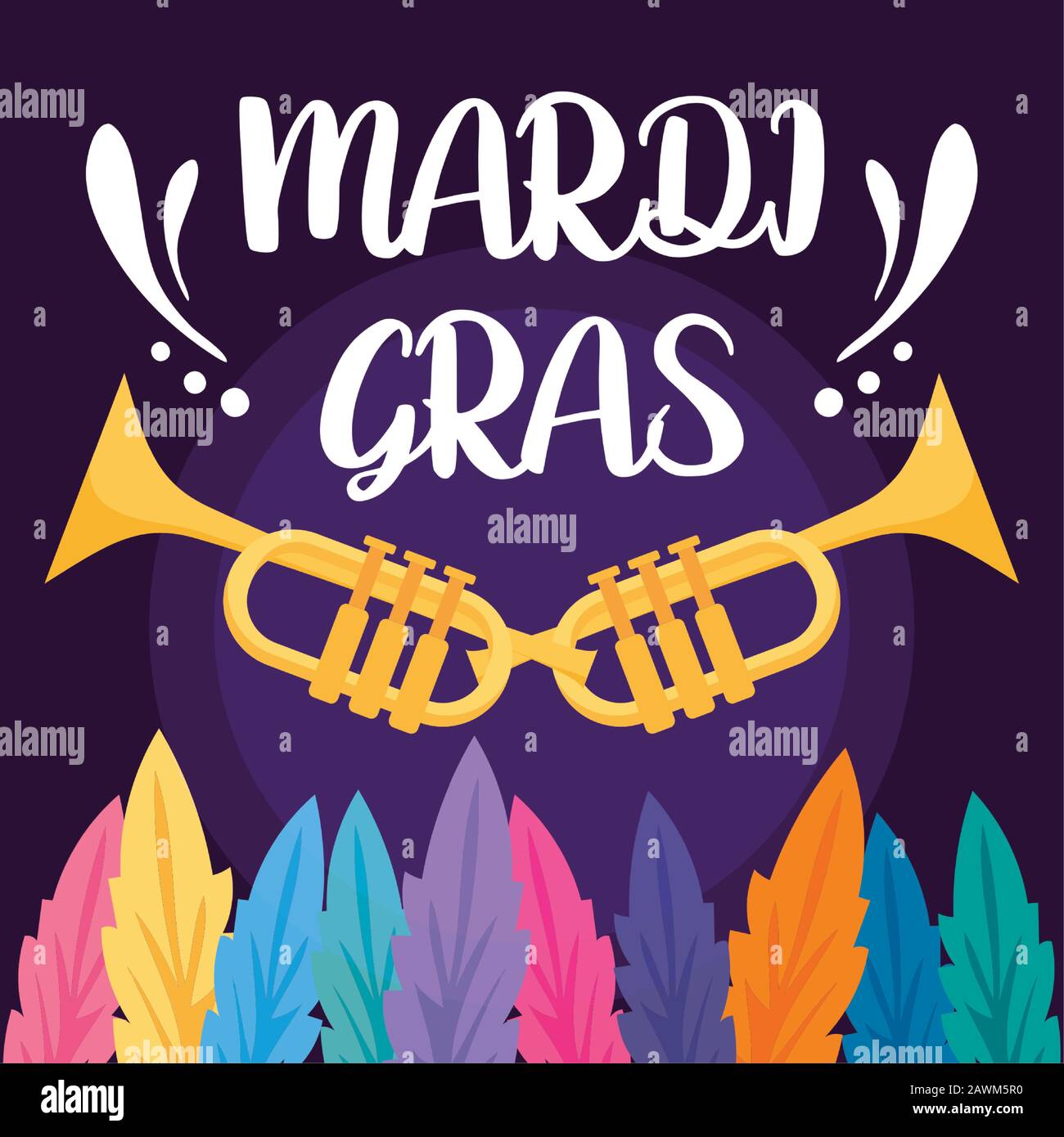 Mardi gras trumpets with feathers design, Party carnival decoration ...