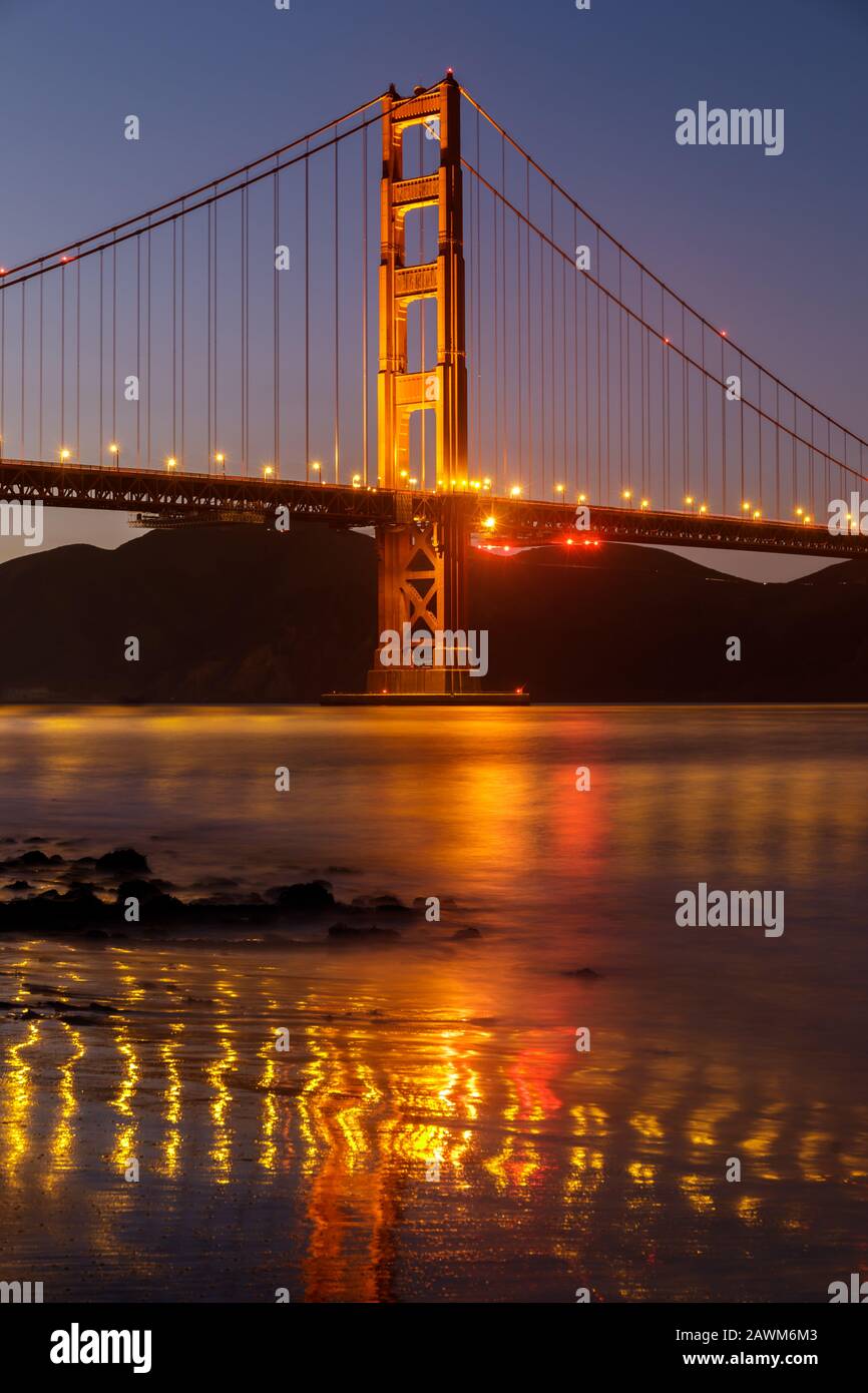 Suspension bridge night glowing urban hi-res stock photography and ...
