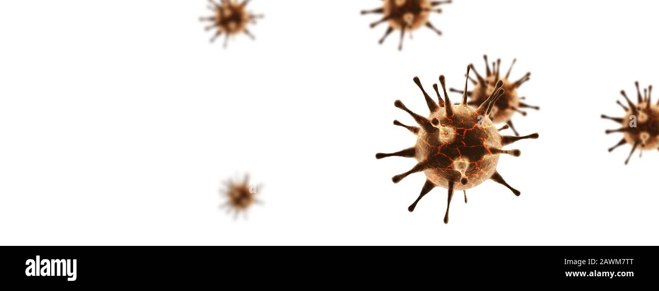 Microscopic view of influenza virus cells. 3D medical illustration ...