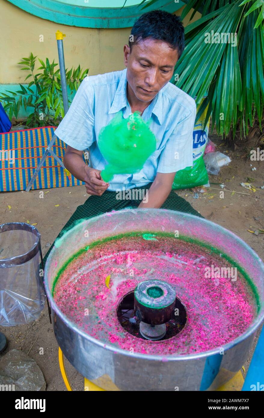 Burmese man selling Cotton Candy in a market in Shan state Myanmar ...